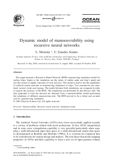 Pdf Dynamic Model Of Manoeuvrability Using Recursive Neural Networks