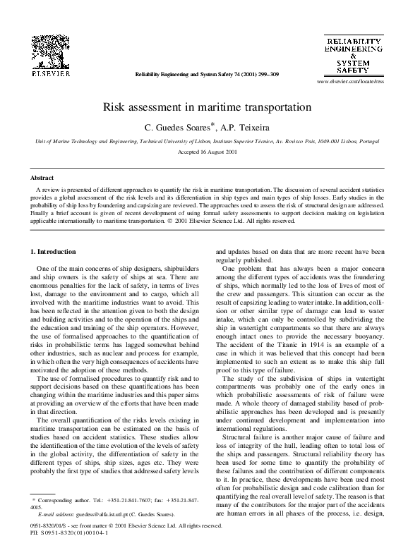 (PDF) Risk assessment in maritime transportation