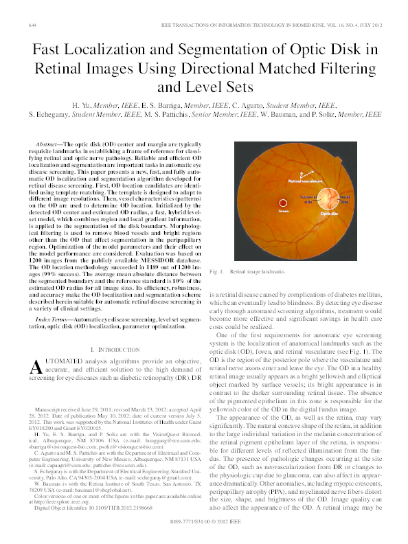 Pdf Fast Localization And Segmentation Of Optic Disk In Retinal Images Using Directional