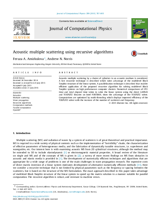 (PDF) Acoustic multiple scattering using recursive algorithms