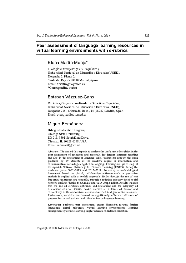 (PDF) Peer assessment of language learning resources in virtual learning environments with e ...