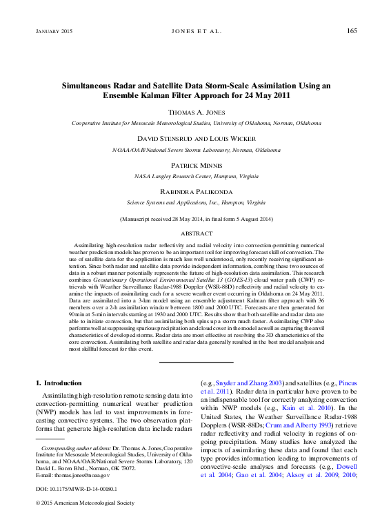 (PDF) Simultaneous radar and satellite data storm-scale assimilation using an ensemble Kalman ...