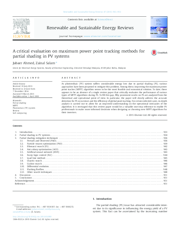 (PDF) A critical evaluation on maximum power point tracking methods for partial shading in PV ...