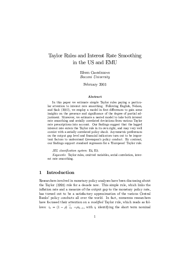 (PDF) Taylor Rules and Interest Rate Smoothing in the US and EMU