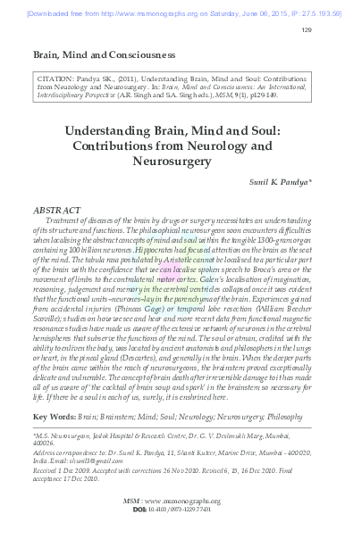 (PDF) Neurosurgeon's perspective on mind, soul