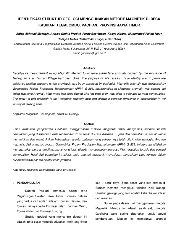 (PDF) Identifikasi Struktur Geologi menggunakan Metode Magnetik
