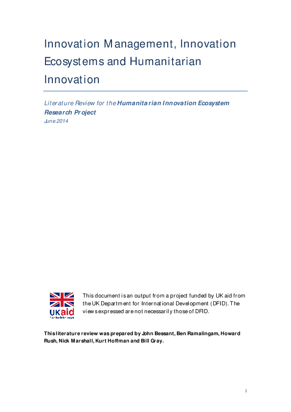 (PDF) Innovation Management, Innovation Ecosystems and Humanitarian ...