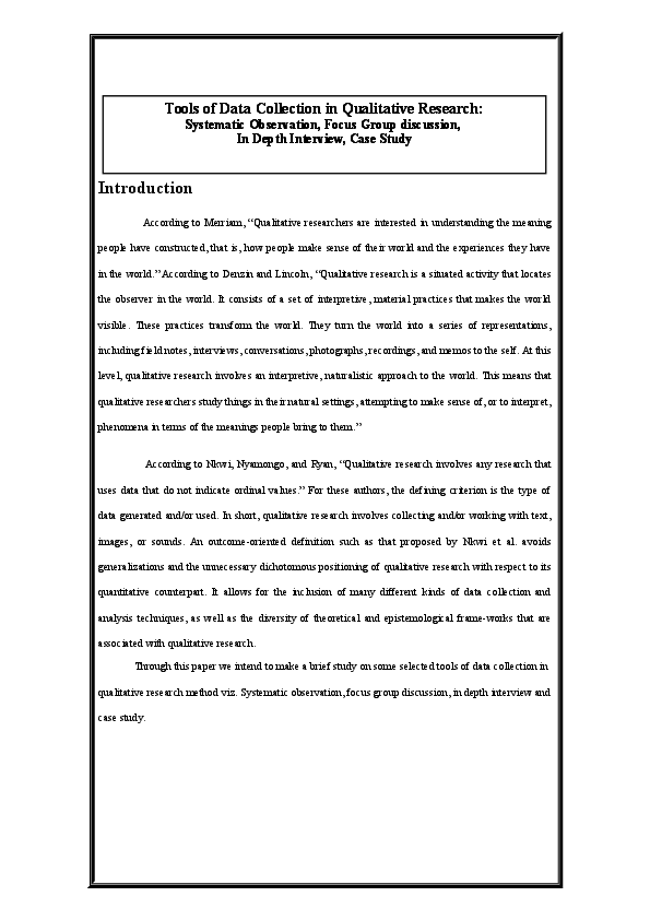 (DOC) Tools for Data Collection in Qualitative Research | Anoop C ...