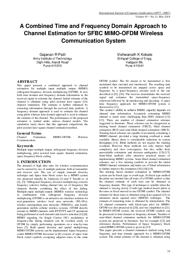 (PDF) A Combined Time and Frequency Domain Approach to Channel ...