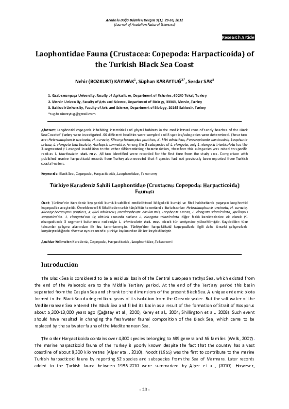 (PDF) Laophontidae Fauna (Crustacea: Copepoda: Harpacticoida) of the ...