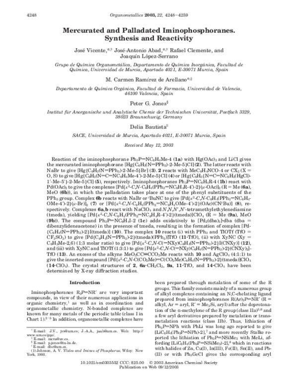 (PDF) Mercurated and Palladated Iminophosphoranes. Synthesis and Reactivity