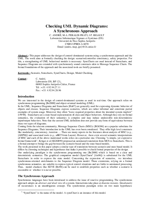 Pdf Checking Uml Dynamic Diagrams A Synchronous Approach