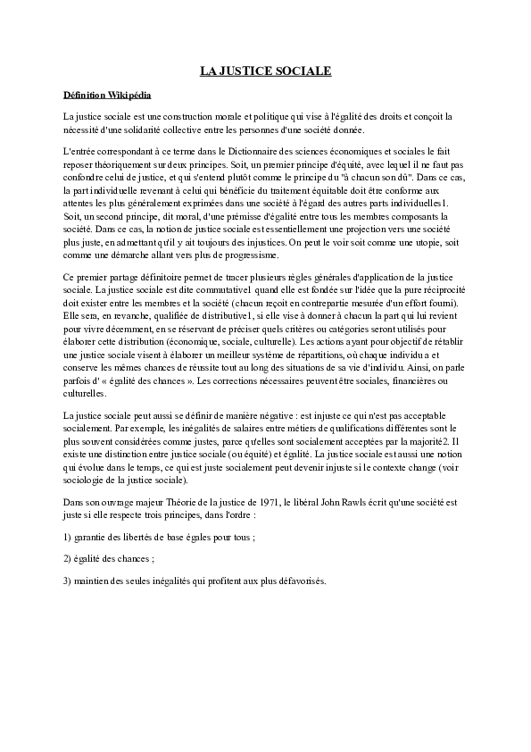 (DOC) LA JUSTICE SOCIALE