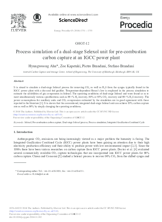 (PDF) Process simulation of a dual-stage Selexol unit for pre ...