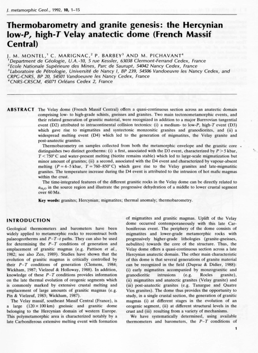 (PDF) Thermobarometry and granite genesis: the Hercynian low-P, high-T Velay anatectic dome ...