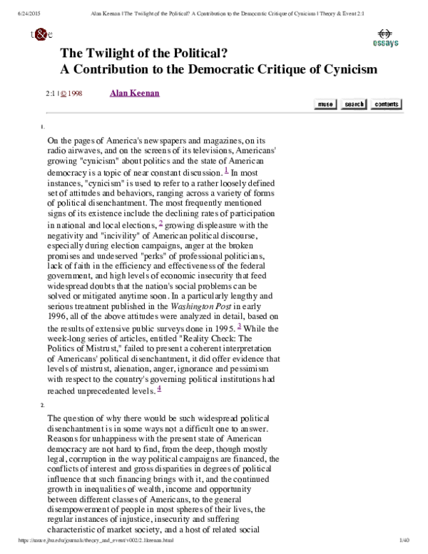 (PDF) Cynicism's Impact on American Democracy