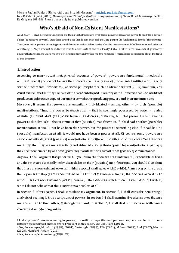 (PDF) Generative Powers and the Ontology of Non-Existent Objects