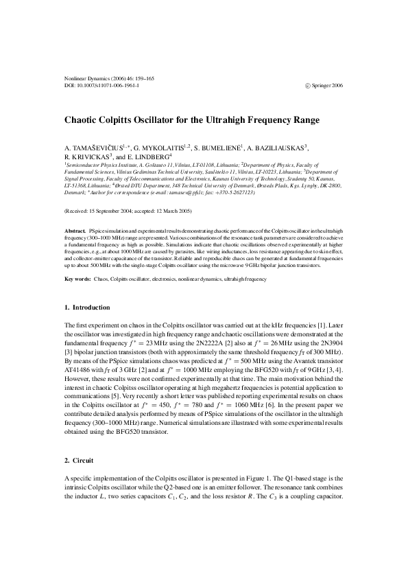 (PDF) Chaotic Colpitts Oscillator for the Ultrahigh Frequency Range