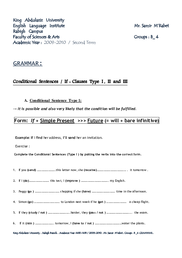(PDF) Understanding Conditional Sentences in English
