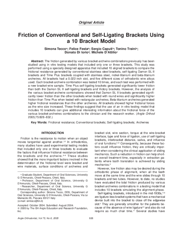 (PDF) Friction of conventional and self-ligating brackets using a 10 ...