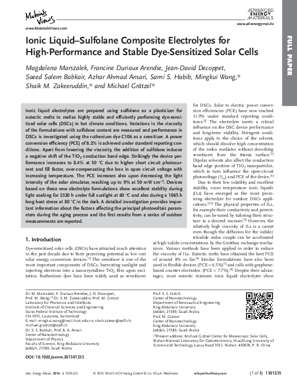 (PDF) Ionic Liquid-Sulfolane Composite Electrolytes for High ...