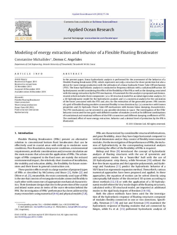 (PDF) Modeling of energy extraction and behavior of a Flexible Floating Breakwater