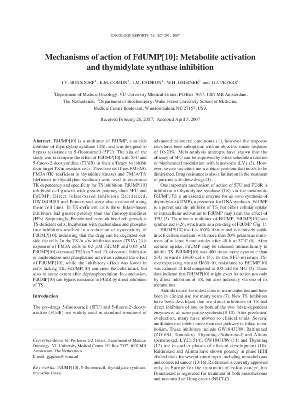 (PDF) Mechanisms of action of FdUMP[10]: Metabolite activation and ...