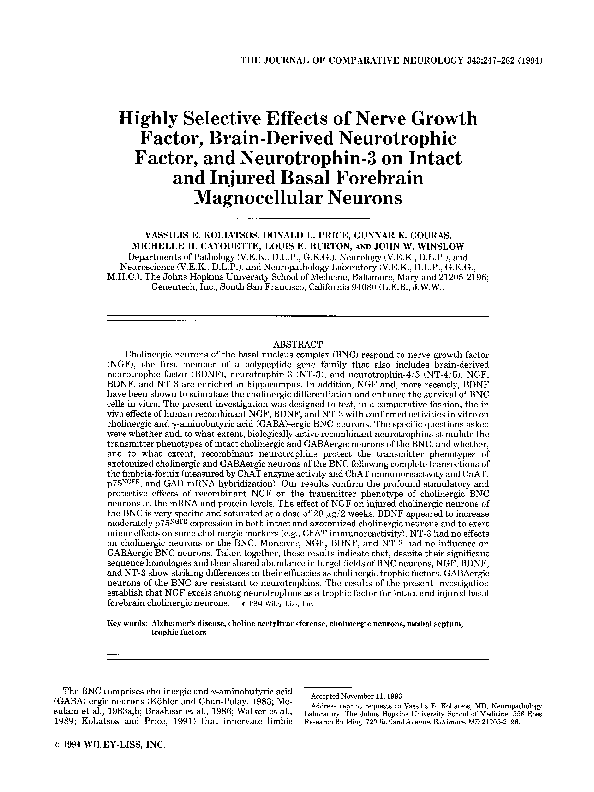 (PDF) Highly selective effects of nerve growth factor, brain-derived ...