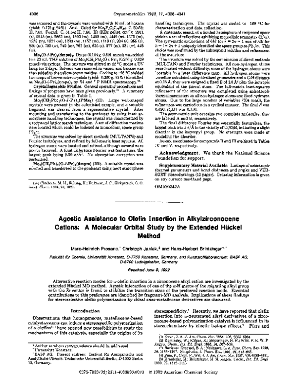 (PDF) Agostic assistance to olefin insertion in alkylzirconocene ...