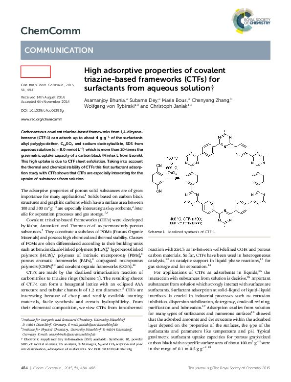 (PDF) High adsorptive properties of covalent triazine-based frameworks (CTFs) for surfactants ...