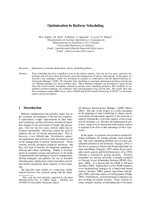 (PDF) Optimization in railway scheduling