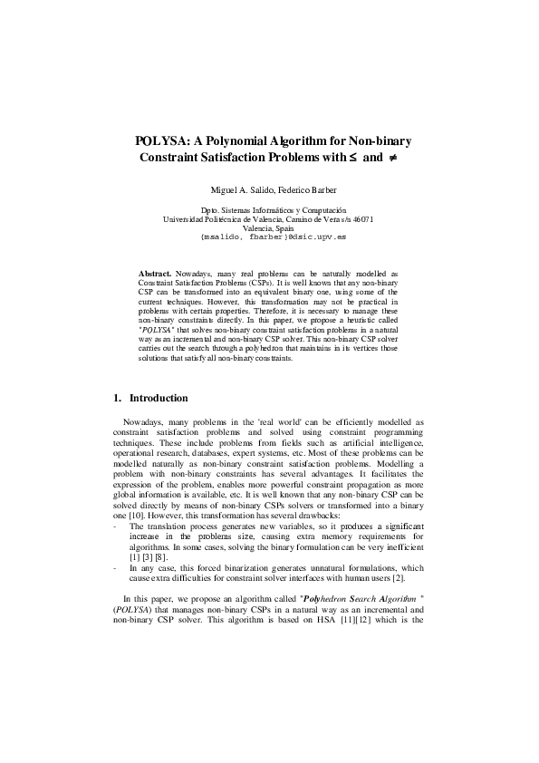 Pdf Polysa A Polynomial Algorithm For Non Binary Constraint Satisfaction Problems With ≤ And
