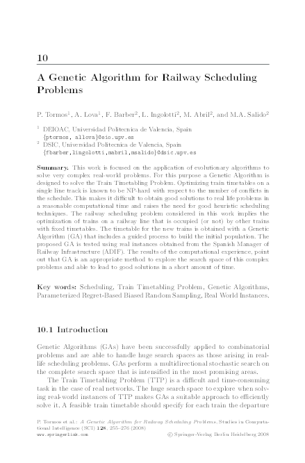 Pdf A Genetic Algorithm For Railway Scheduling Problems