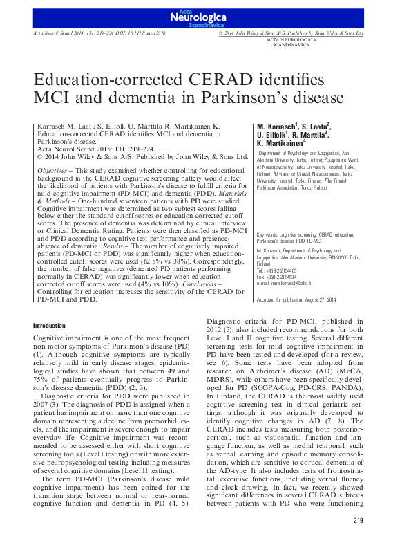 (PDF) Education-corrected CERAD identifies PD-MCI