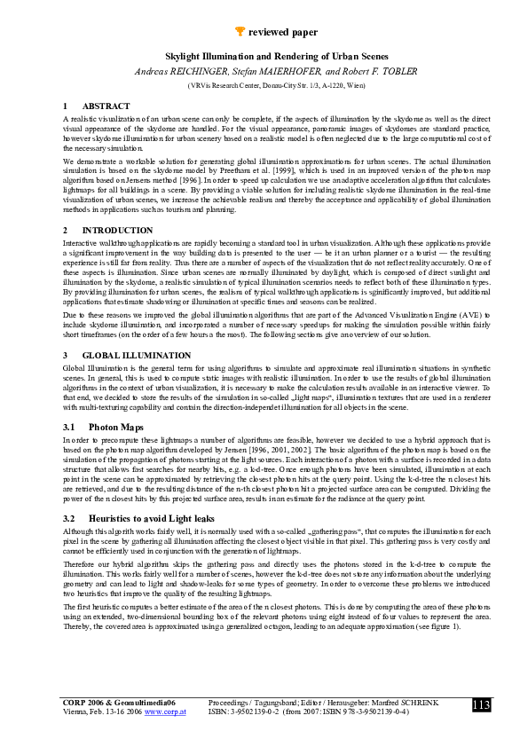 (PDF) Skylight Illumination and Rendering of Urban Scenes | Robert ...