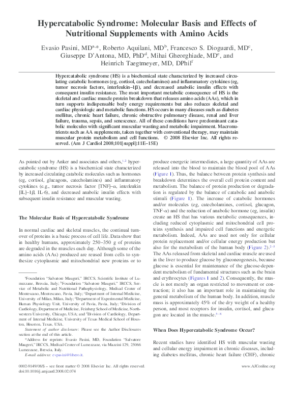 (PDF) Hypercatabolic Syndrome: Molecular Basis and Effects of ...