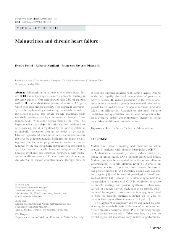 (PDF) Malnutrition and chronic heart failure