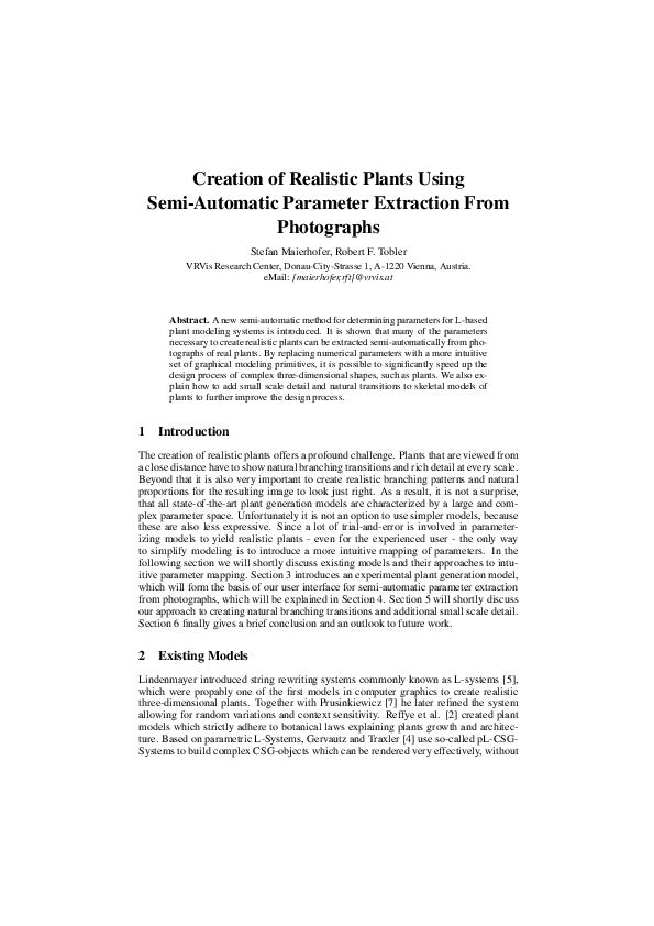 (PDF) Creation of Realistic Plants Using Semi-Automatic Parameter ...