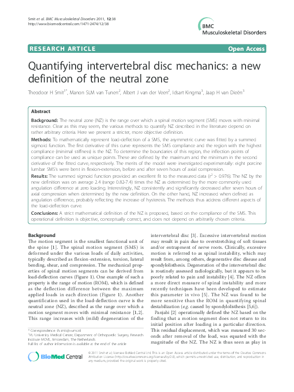 (PDF) Quantifying intervertebral disc mechanics: a new definition of ...