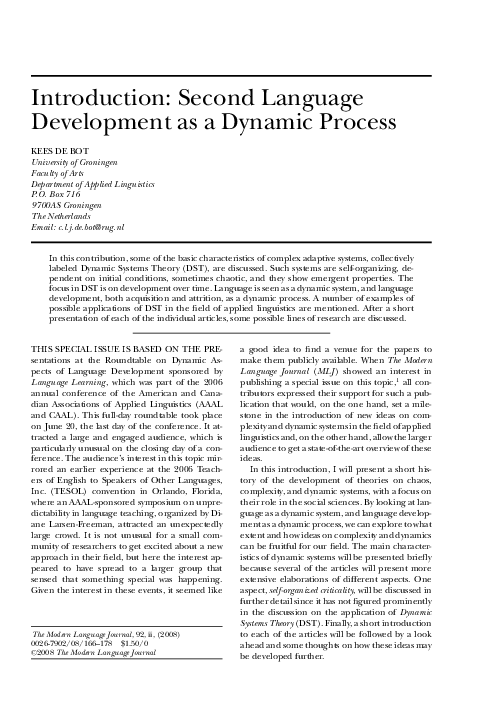 (PDF) Introduction: Second Language Development as a Dynamic Process