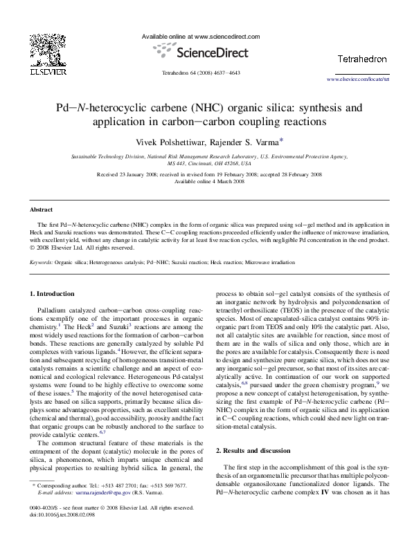 (PDF) Pd–N-heterocyclic carbene (NHC) organic silica: synthesis and application in carbon–carbon ...