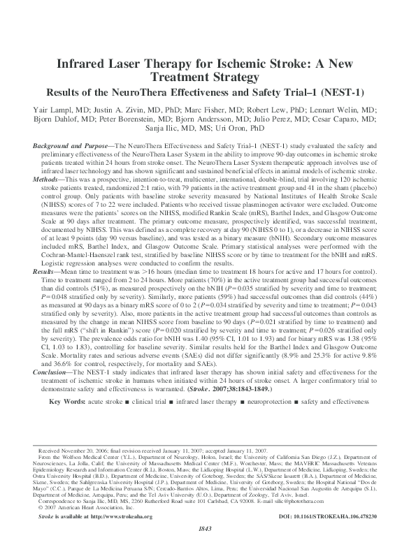 (PDF) Infrared laser therapy for ischemic stroke: a new treatment ...
