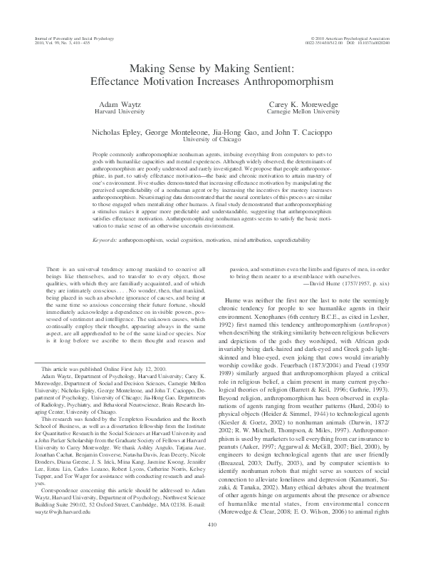 (PDF) Making Sense by Making Sentient: Effectance Motivation Increases ...