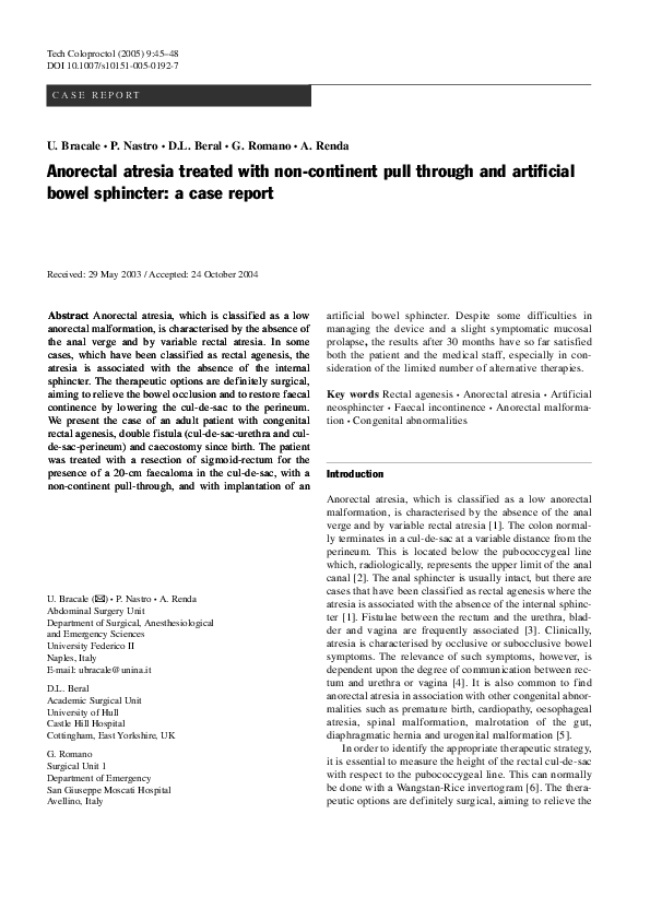 (PDF) Anorectal atresia treated with non-continent pull through and ...