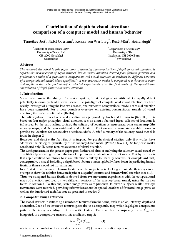 Pdf Contribution Of Depth To Visual Attention Comparison Of A