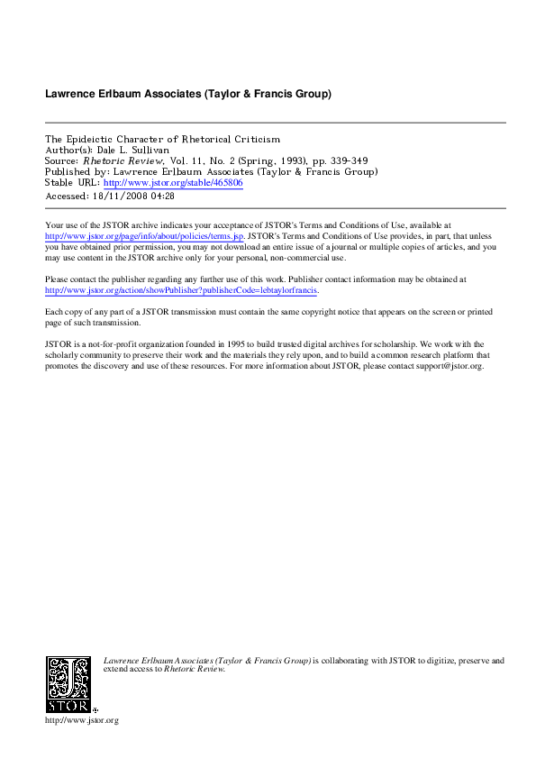 (PDF) The Epideictic Character of Rhetorical Criticism