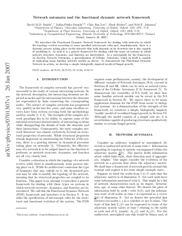 Pdf Network Automata And The Functional Dynamic Network Framework