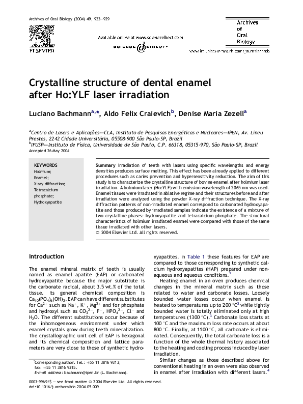 (PDF) Crystalline structure of dental enamel after Ho:YLF laser irradiation