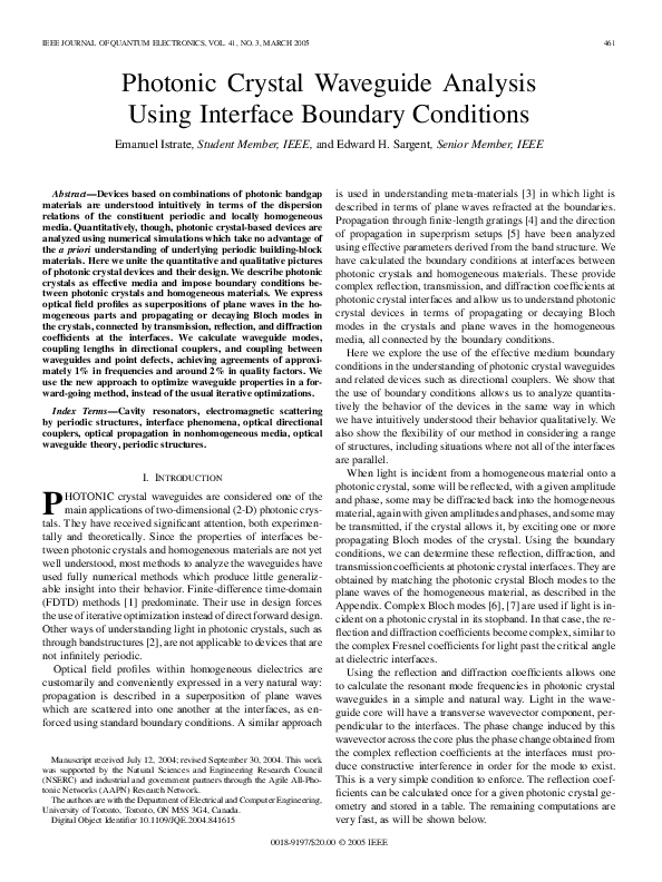(PDF) Photonic crystal waveguide analysis using interface boundary ...
