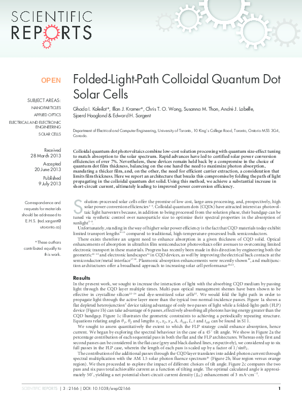(PDF) Folded-Light-Path Colloidal Quantum Dot Solar Cells